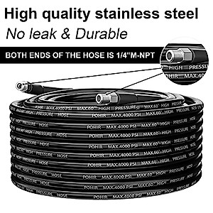 POHIR Sewer Jetter Kit for Pressure Washer 50 ft, Hydro Drain Jetter Cleaner Hose with 1/4 Female NPT, Button Nose, Rotating Sewer Jet Nozzle and Pressure Washer Adapter, 4000 PSI Drain Cleaner Hose