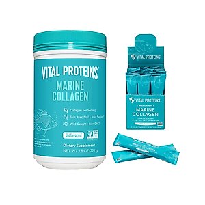 Vital Proteins Marine Collagen Peptides Powder Supplement 7.8 oz Canister + Stick Packs (10 g) (Box of 20)