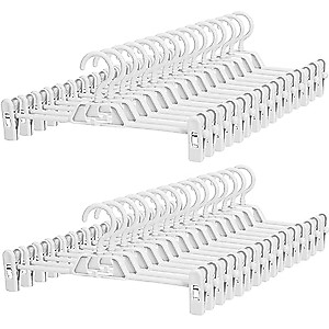 30 Pack Pants Hangers with Clips - POZEAN Plastic Hangers Stackable Skirt Hangers, Clothes Hangers with 360°Rotating & Adjustable Clips, Pants Hangers Space Saving for Pants, Skirts, Shorts (White)