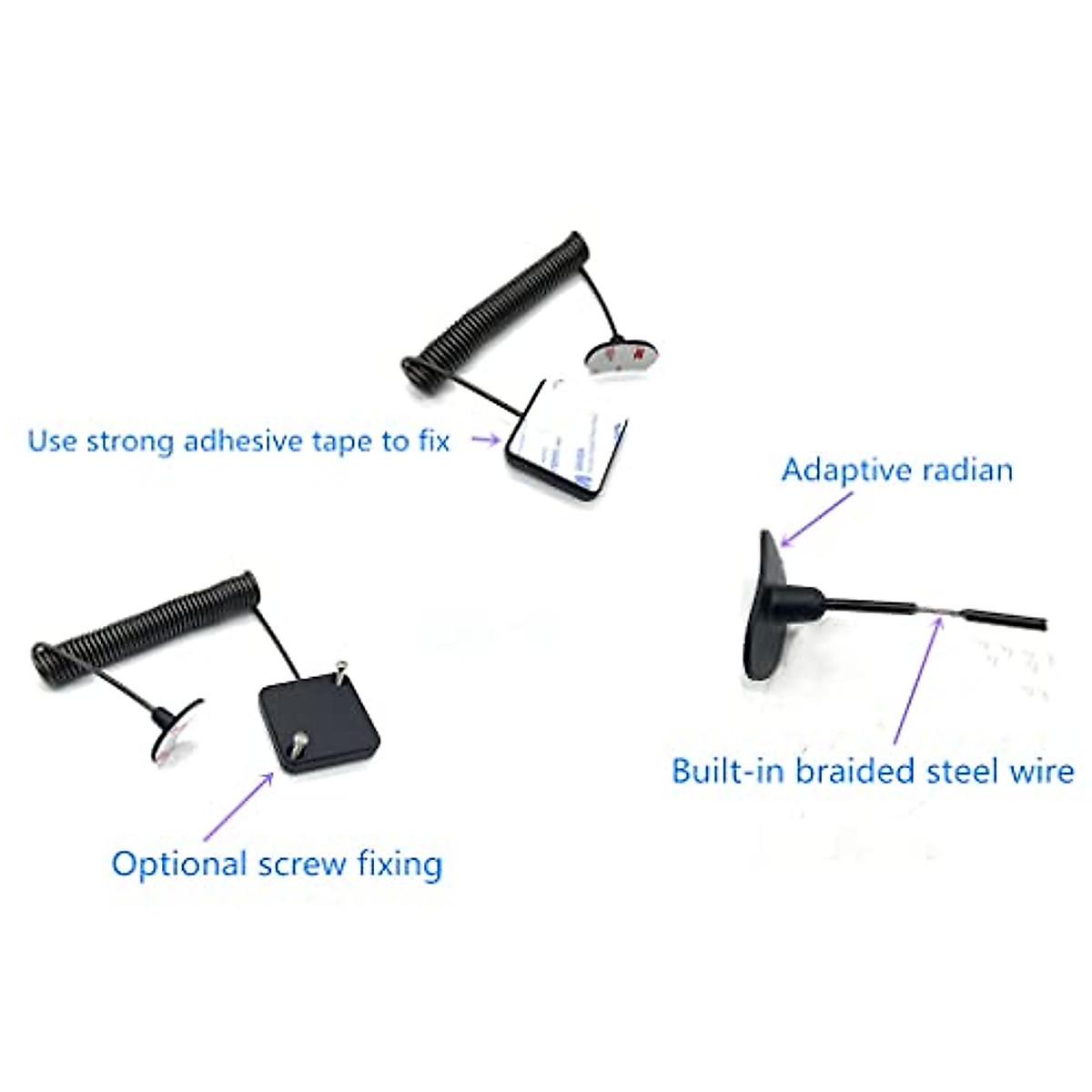 LORADAR 7ft Retractable Cable Lock with Double Sided Adhesive for Gaming Controller, Tablets, Mobile Phones Other Hardware Showroom and Controller, TV, DVD Remote Control Tether… (Black 10PACK)