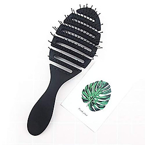 Speed Dry Hair Brush Soft Bristles Flexible Curved and Vented Hair Detangler Brush for Women, Men, Kids - Professional Hair Volumizer Brushes (Black)