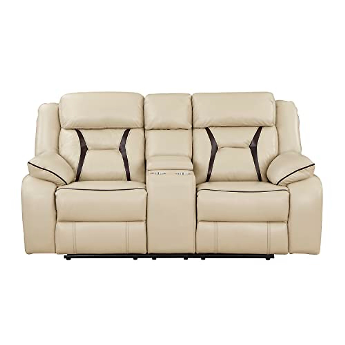 Lexicon Reclining Loveseat, Wall Hugger Recliners, Home Theater Seating, Power Double Recliner, Couches for Living Room, RV Furniture, Faux Leather with Contrast Piping, 66''W Love Seat, Beige