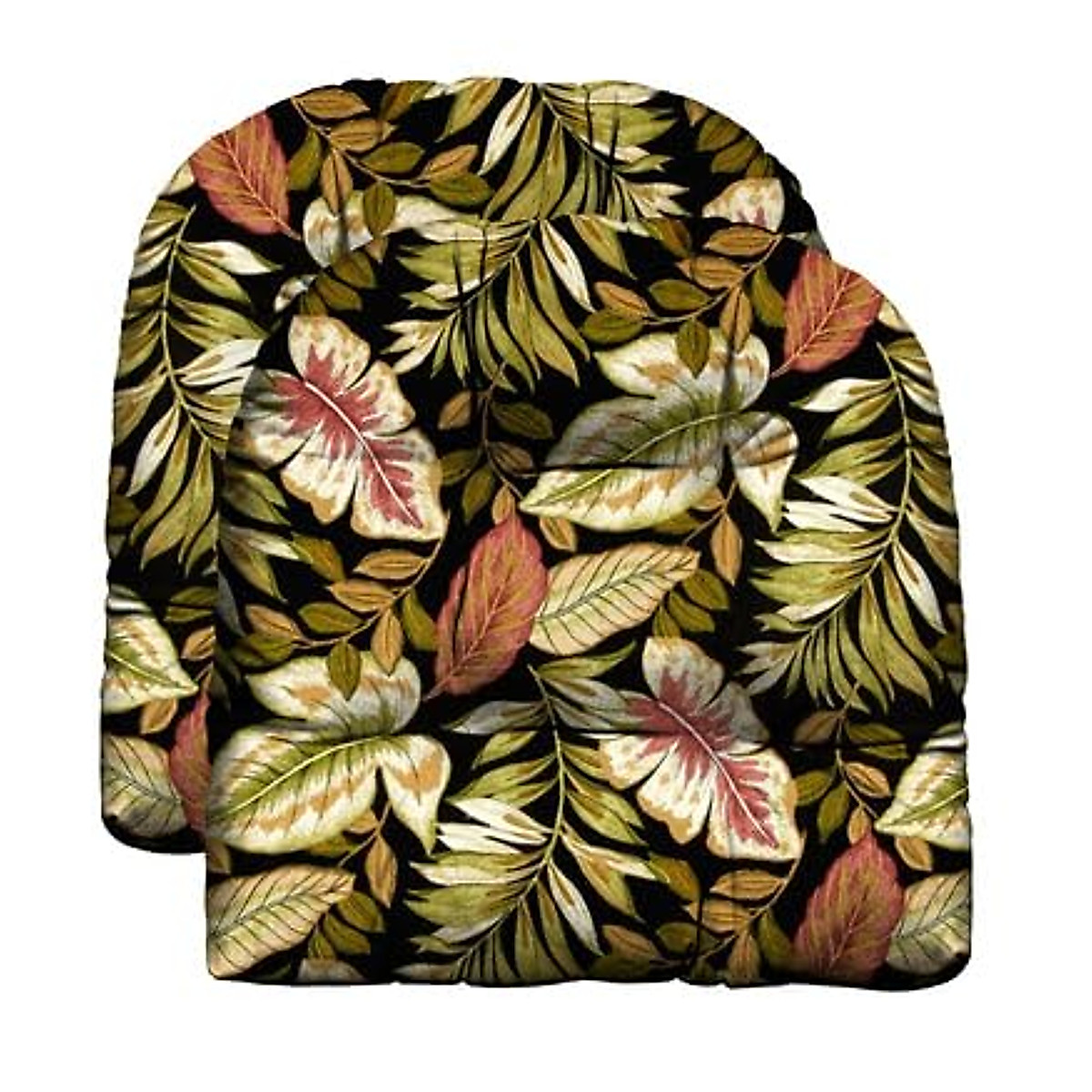 RSH DECOR: Tufted U-Shape Wicker Seat Cushions Set of 2 | 19” x 19” | All-Weather Spun Fabric | Water-Resistant | Outdoor Chair Cushions for Patio Furniture | Twilight Tropical Leaf