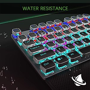 Fiodio Mechanical Gaming Keyboard, LED Rainbow Gaming Backlit, 104 Anti-ghosting Keys, Quick-Response Black Switches, Multimedia Control for PC and Desktop Computer, with Removable Hand Rest