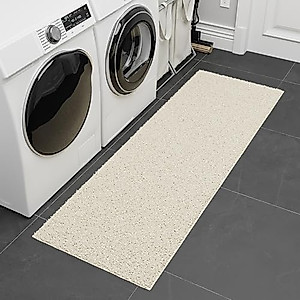 Ottomanson Indoor Solid Shag Design Rubber Back 2x6 Soft Pile Shag Runner Rug for Hallway, Entryway, Kitchen, Living Room, Bedroom, Bathroom, 2' x 6', Cream