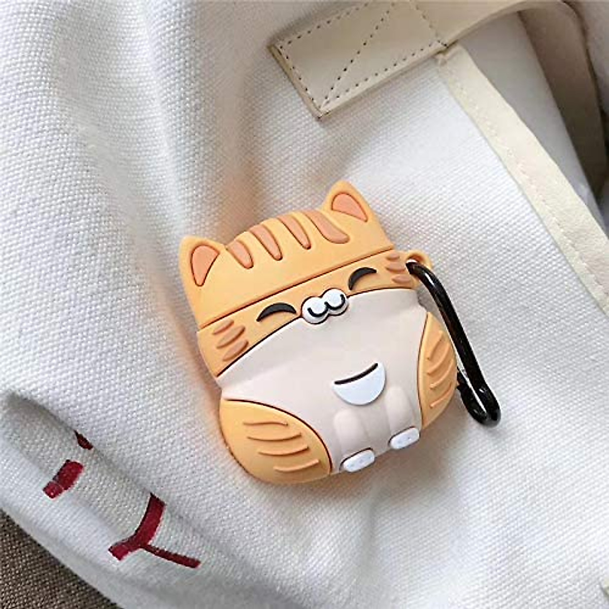 LUCKESSA Cute Kawaii Squatting Smiling Happy Sleeping Cat Earphone Case for AirPods Pro, Sitting Kitty Soft Rubber Silicone Strong Protection Wireless Charging Earbud Cover Protective Skin -Yellow
