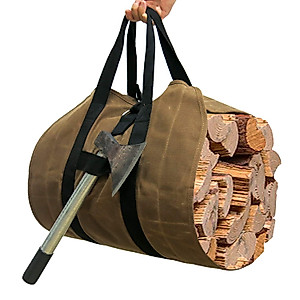 Firewood Carrier, Heavy Duty Canvas Bag, Large Log waxed carrier Tote Bags Fireplace logs Wood Stove Accessories, Campfire chimenea, Wood Bucket Holder firewood rack indoor, Outdoor Camping Bags