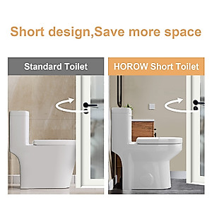 HOROW HT100S Small Toilet 25" L x 13.4" W x 28.4" H One Piece Short Toilet for Compact Bathroom, Tiny Mini Space Saving Toilet with Soft Closing Seat, White Toilet Bowl