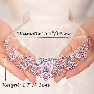 JWICOS Light Purple Crystal Tiara and Crown for Women Elegant Princess Crown with Comb Women's Rhinestone Headband for Wedding Prom Birthday Party (Light Purple)