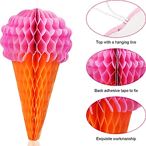 Maitys 9 Pieces Hanging Ice Cream Honeycomb Ball Tissue Paper Ice Cream Banner for Wedding Birthday Decoration