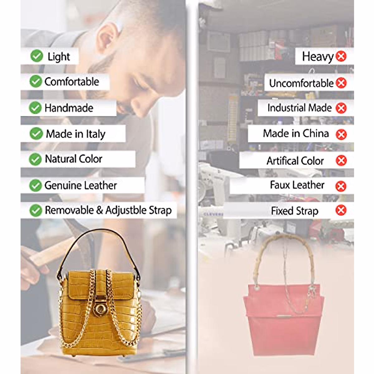 Women Handbag Leather Top handle Crossbody bag with Gold chain strap Elegant Purse for Evening and everyday Gift for Women Handmade Made in Italy (Mustard)