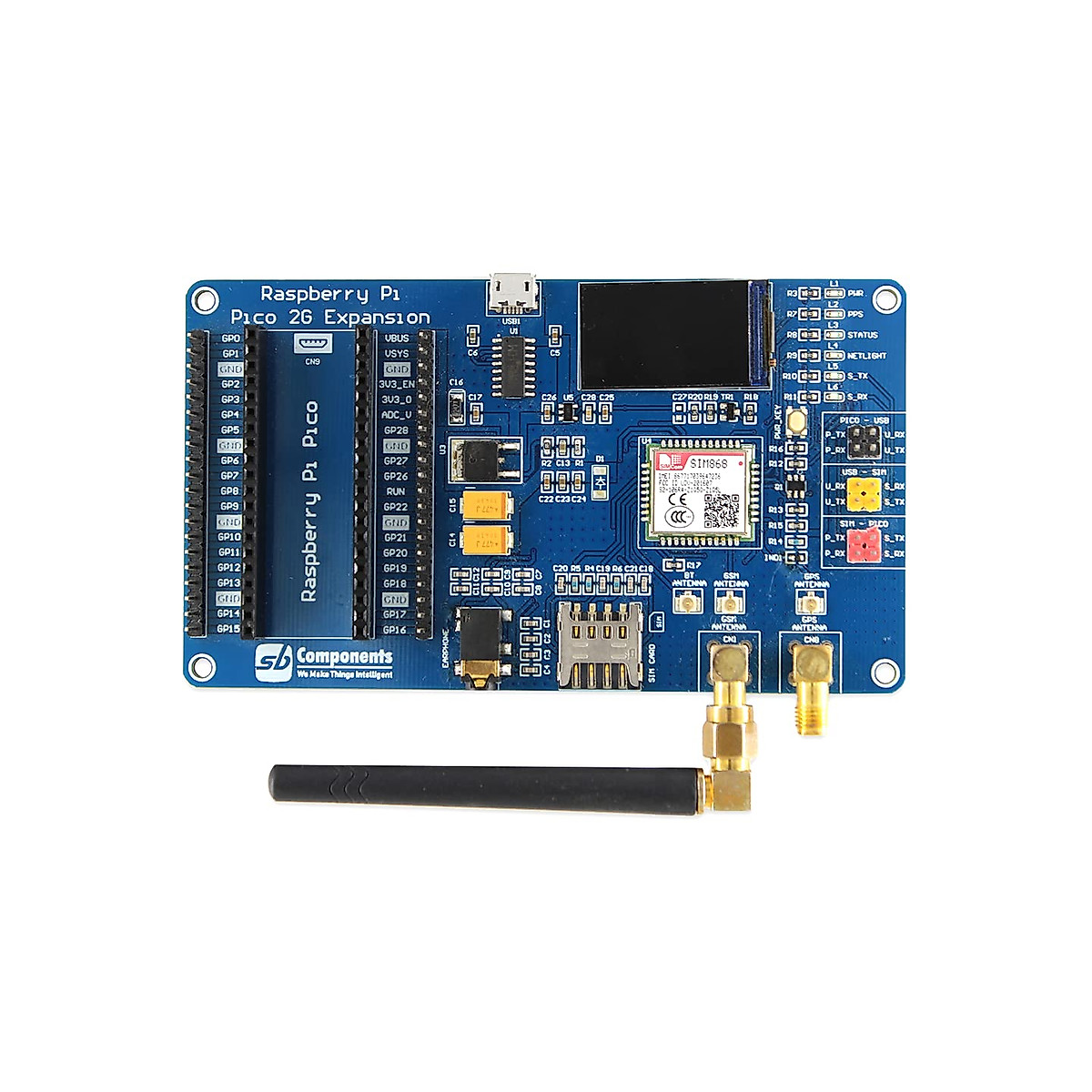 sb components Raspberry Pi Pico with Pico 2G Expansion Quad-Band GSM/GPRS/GNSS Expansion for Raspberry Pi Pico, Adds Cellular and GPS Support to The Pico