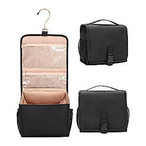 Relavel Hanging Toiletry Bag for Women and Men, Small Travel Bag for Girls Compact Size with Multiple Compartments Waterproof Travel Kit Wash Bag Makeup Storage Organizer Gym Shower Bag Black
