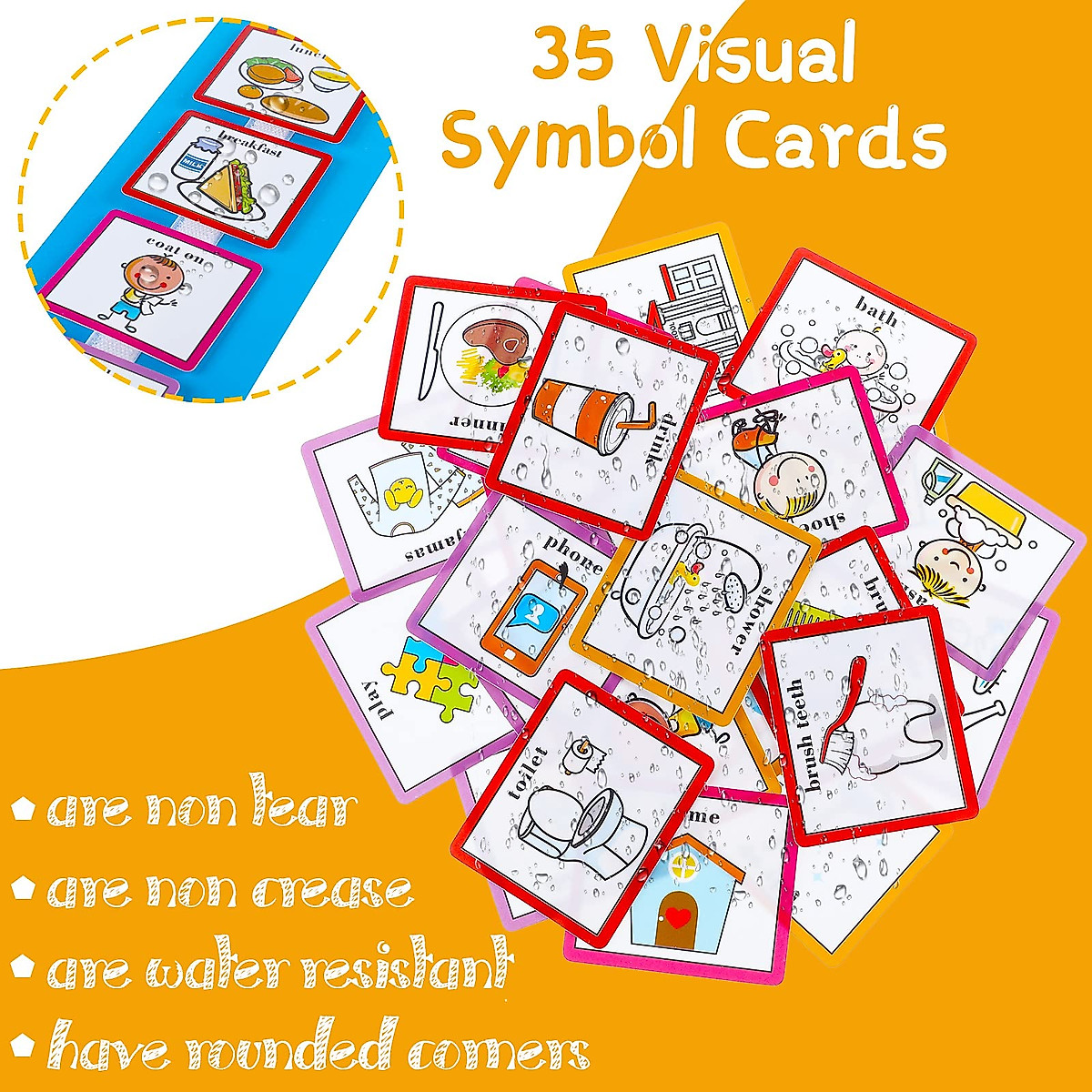 35 Pieces Visual Schedule Cards Routine Cards Home Chore Chart Routine Cards Autism Learning Materials with 35 Pieces Hook and Loop Dots for Kids, Classroom School (Yellow, Cute Style)