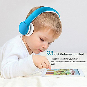 Anble Kids Headphones with Microphone Volume Limited Foldable Wired Headsets for Children - Blue
