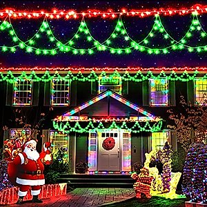 447 LED 33 FT LED Christmas Lights String Lights with 19 Semicircles Plug in 8 Modes Christmas Decoration for Holiday Wedding Party Roof Bedroom Window Garden Patio Outdoor Indoor (Green & Red)