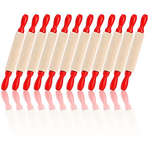 SOUJOY Set of 12 Mini Rolling Pin, 8 Inch Wood Dough Roller with Red Handle, Small Dough Rolling Pin for Craft Fondant Pastry Pizza Crafting and Imaginative Play