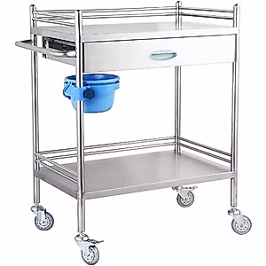 Laboratory Trolley, Thick Stainless Steel Multi-Layer Tool Storage Rack Cart with Drawers and Universal Wheels, Catering Service Cart, Suitable for Clinic Dentistry, Hotel Restaurant ( Size : 2-Layer