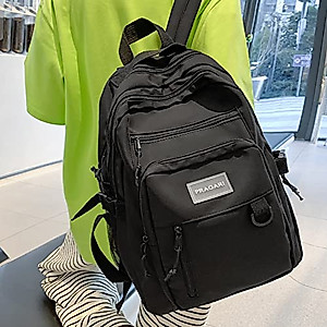 PRAGARI Kids Backpack for School Cute Aesthetic Black Backpack Girls Student Bookbag Women Travel Lightweight Book Bag