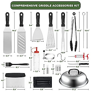 Griddle Accessories Kit, 43PCS Flat Top Grill Accessories Set for Blackstone and Camp Chef, Grill BBQ Spatula Set with Enlarged Spatulas, Basting Cover, Scraper, Tongs for Outdoor BBQ