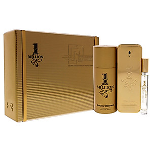 Paco Rabanne 1 Million Men 3.4oz EDT Spray, 0.34oz EDT Spray, 5.1oz Deodrant Spray 3 Pc Gift Set