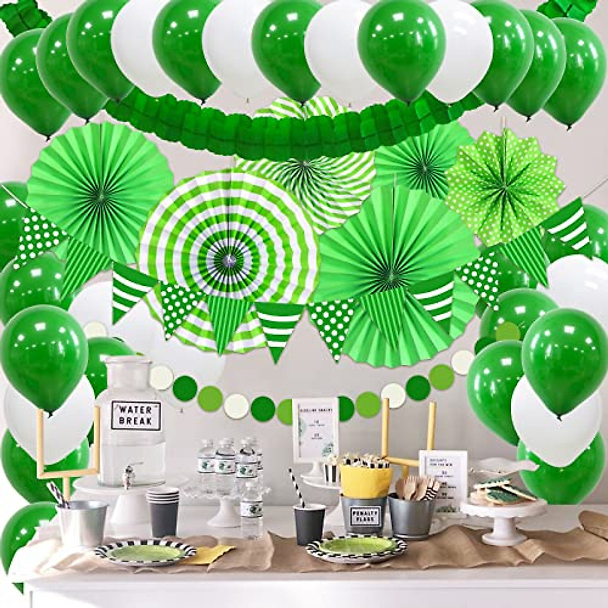Green Party Decorations - Green Hanging Triangle Flags Banner Round Garland Four-Leaf Clover Garland Paper Fans Balloons for Men Women Birthday St Patrick's Day Decorations Graduation Baby Shower