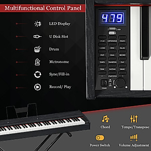 Costzon 88-Key Weighted Piano Keyboard Full Size, Portable Midi Keyboard Hammer Action Duet Mode with Sustain Pedal, Built-in Speaker, Headphone and Power Supply for Beginner/Adults (Black)