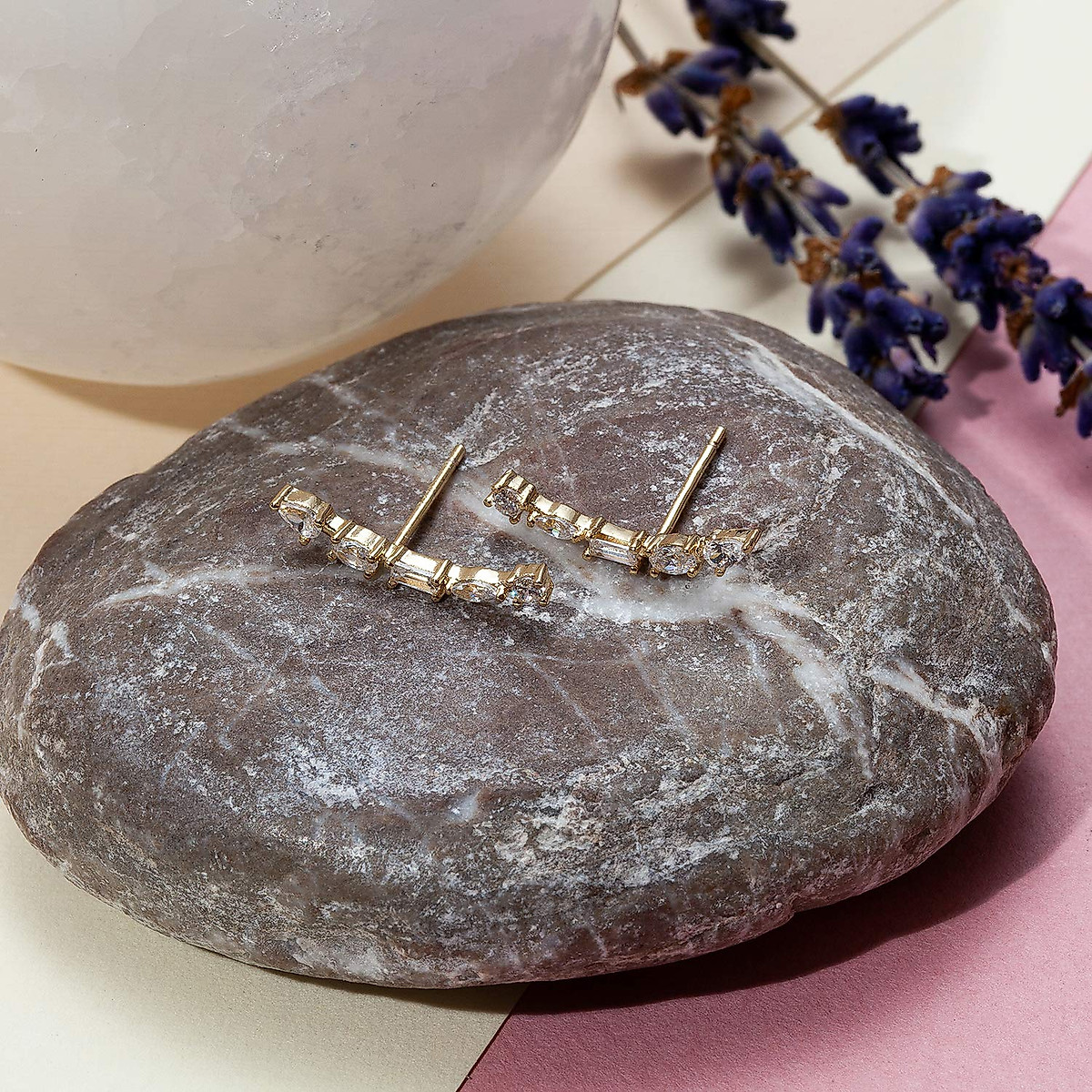 PAVOI 14K Gold Plated Sterling Silver Post Cubic Zirconia Ear Crawler Earrings - Climber Earrings for Women (Collage, 14K Yellow Plated)