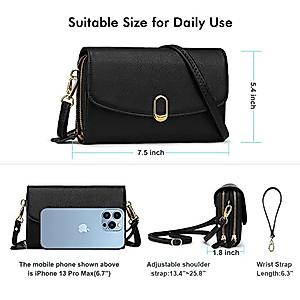 Peacocktion Small Crossbody Bags for Women, RFID Wallet Purse Cellphone Card Holder Wristlet 2 Straps, Black