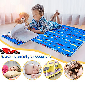 Newwiee Toddler Nap Mat Kids Sleeping Mat with Removable Pillow Blanket Toddler Sleeping Bag Rolled Sleep Mats for Girl Boy Preschool Daycare Travel Camping, 20" x 50" Fit Standard Cot (Racing Car)