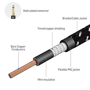 Cable Matters Braided 2-Pack 1/4 Inch TS Right Angle Electric Guitar Cable 6 Feet - Straight to Right Angle Guitar Cord/Guitar Amp Cord/Instrument Cable for Guitar, Bass AMP, Mixer, Equalizer