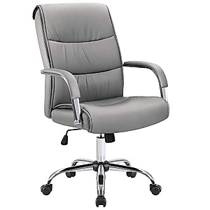 Furmax High Back Office Executive Chair Conference Leather Desk with Padded Armrests, Adjustable Ergonomic Swivel Task Chair with Lumbar Support (Grey)