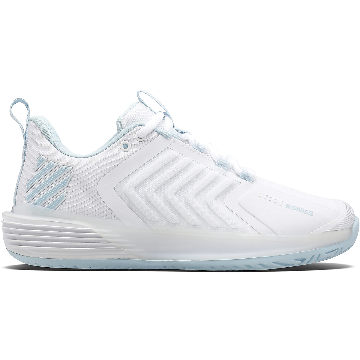 K-Swiss Women's Ultrashot 3 Tennis Shoe, White/Blue Glow, 8.5 M
