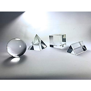 Amlong Crystal K9 Optical Crystal Photography Prism Set of 4 Pieces, 50mm Crystal Ball, 50mm Cube, 60mm Prism, 60mm Pyramid
