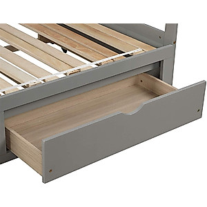 MERITLINE Daybed Frame with Two Storage Drawers, Twin to King Daybed Extendable Design,Wooden Sofa Bed for Bedroom Living Room,Grey