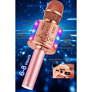 BONAOK Microphone for Kids Wireless, Magic Sound Karaoke Wireless Microphone, 4 in 1 Bluetooth Karaoke Machine, Adult Car Karaoke Mic Singing Machine, for Party/Outdoor/Travel 868 (Rose Gold Plus)