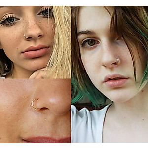 Longita 20g Nose Rings Surgical Steel L Shape Studs Stainless Thin Ring Hoop Silver Pack Screw Bone Opal Diamond Heart Nostril Piercing Jewelry for Men Women