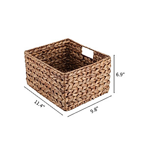 JJSQ Water Hyacinth Woven Basket for Storage Wicker Baskets for Organizing Shelves, Pantry, Small Rectangle Organizer Basket Decorative Basket, 1-Pack,11.4" x 9.8" x 6.9"