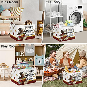 Clastyle Magic Nursery Decor Baby Basket Large Brown Feather Wand Hat Basket Broomstick Owl Kid Gift Book Shelf Basket Collapsible Clothes Basket Rectangle Toy Chest