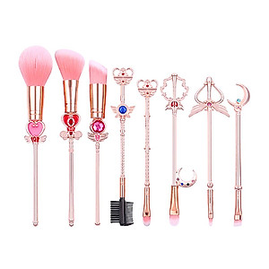KUASU Sailormoon Makeup Brush Set w/Pouch - Rose Gold Cosmetic Brushes With Sailormoon Gems (MJ155)。