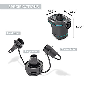 INTEX 66639E QuickFill 120 Volt AC Electric Pump: Inflates and Deflates Air Mattresses – Includes 3 Interrconnecting Nozzles – Compact Design – 650 L/Min Air Flow – Indoor Use