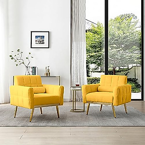 Penifun Teddy Accent Modern Side Gold Legs & Waist Pillow, Single Sofa Couch Armchair Reading Chairs for Living Waiting Room Bedroom Yellow