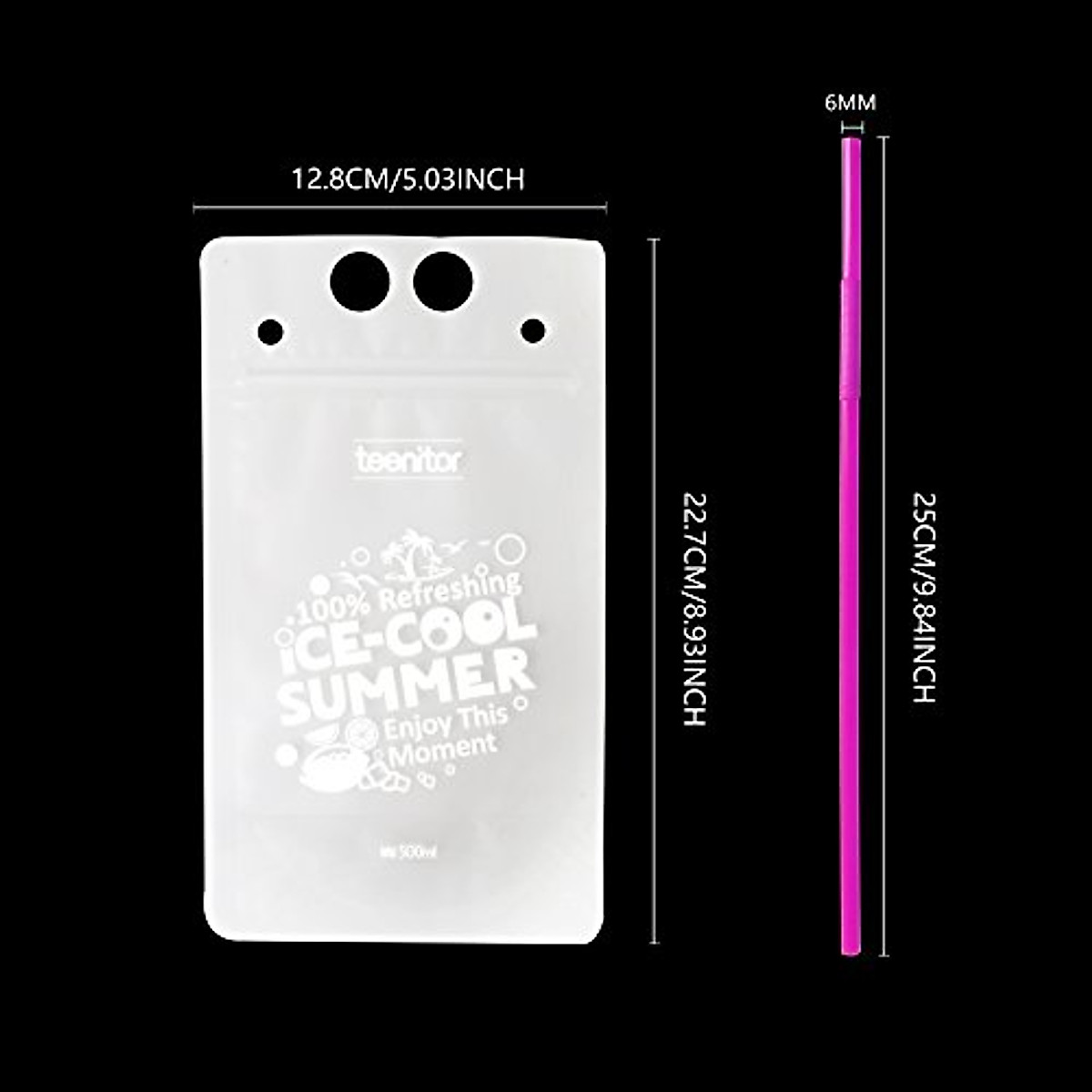 Teenitor 100 Drink Pouches Bags with 100 Disposable Plastic Straws, Smoothies Protein Shakes Juices Drink Bags Bags, Stand up Drink Container Non-Toxic16oz