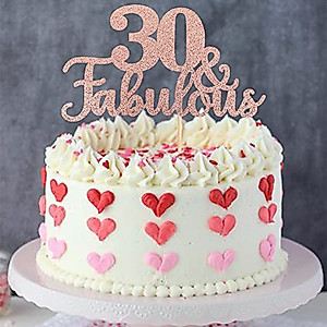 1 PCS 30 & Fabulous Cake Topper Glitter Thirty and Fabulous Cake Toppers Happy 30th Birthday Cake Pick for 30th Wedding Anniversary Birthday Party Cake Decorations Supplies Rose Gold