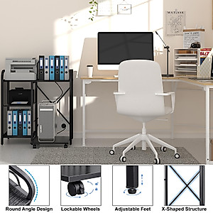 Printer Stand with Storage & Charging Station, Under Desk Printer Stand for Home Office, 3-Tier Printer Table for Home Office with Rolling Shredder Stand, Printer Stand with File Cabinet, Black