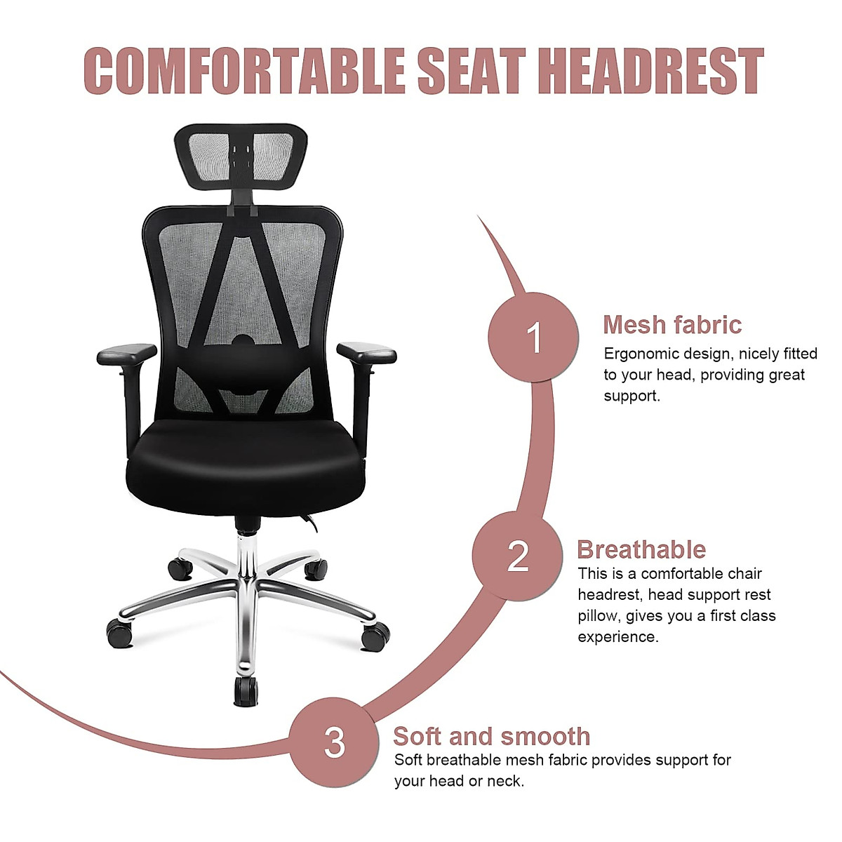 LIFKOME Wheelchair Accessories Chair Mesh Headrest Office Chair Headrest Universal Attachment Neck Support Cushion Height Adjustable Head Pillow for Office Computer Chair Black Adjustable Pillows