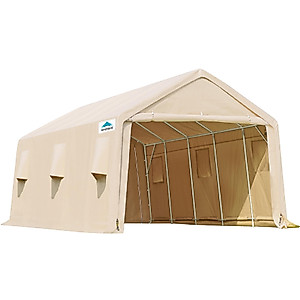 ADVANCE OUTDOOR 13x20 ft Garage Tent Carports with 2 Roll up Doors & Vents Outdoor Portable Storage Shelter for Vehicle Truck Boat Anti-UV Snow Resistant Waterproof, Beige