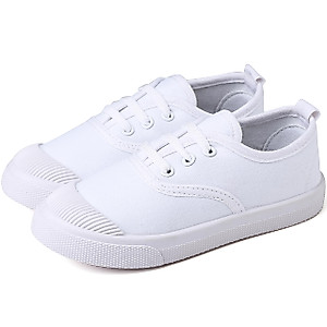 Boy's Girl's Toddlers Canvas Sneakers Slip-On Lightweight Kids Lace up White Sneakers Casual Skin-Friendly Walking Running Shoes Big Kids 1