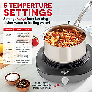 DASH Everyday Electric Cooktop with Infrared Heating, 5 Temperature Settings with Cord Storage, Perfect for RVs, Camping, Dorms, and Small Living Spaces - Graphite