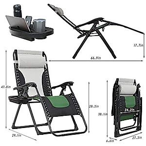 FDW Oversized Padded Zero Gravity Chair Lounge Chair Outdoor Patio Recliner with Cup Holder Adjustable Headrest for Patio Pool Deck Camping Support 380lbs (1, Green)